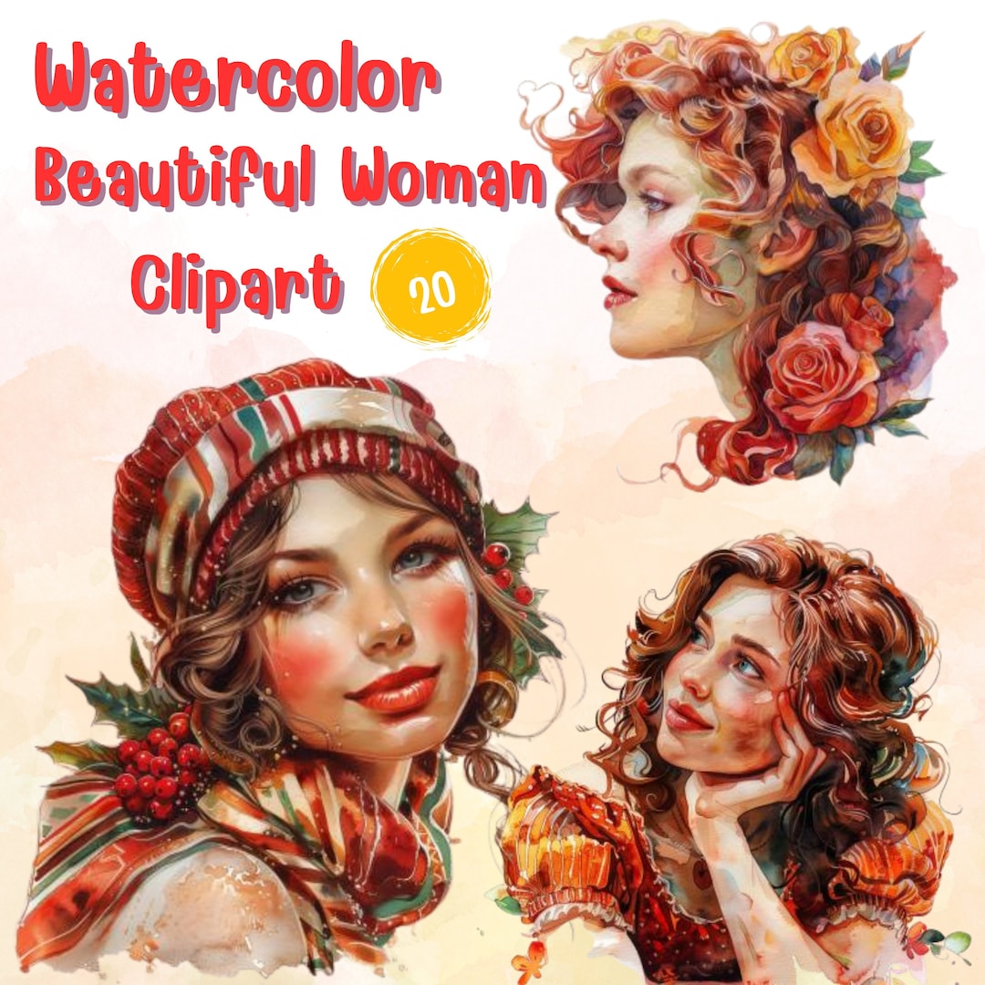 Watercolor Beautiful Woman Clipart, 20 Faces Clipart , Beautiful Woman ...
