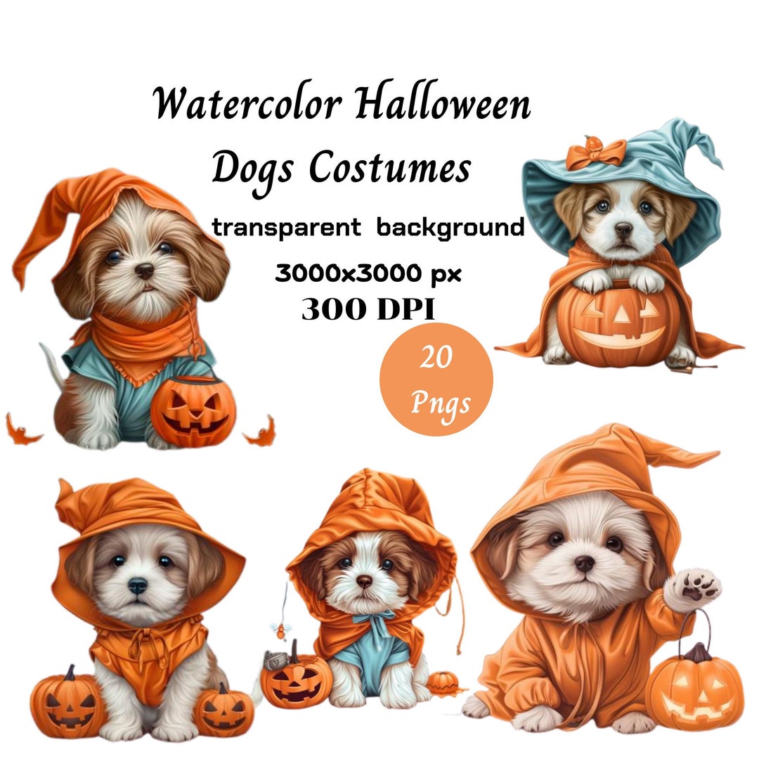 Watercolor Cute Puppy Dressed up for Halloween Clipart of 20 ...