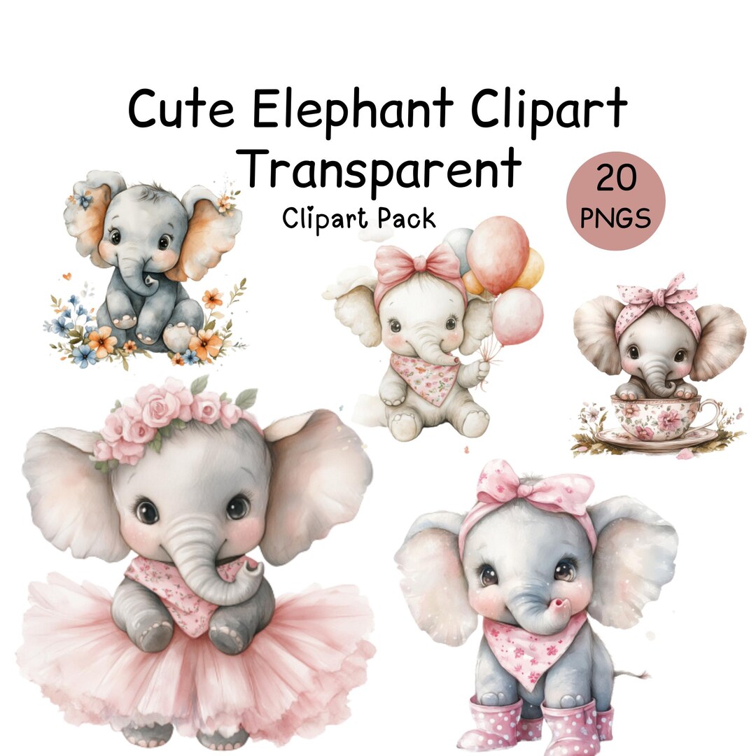 Watercolor Cute Elephant Clipart Png ,cute Elephant Graphics Kids ...