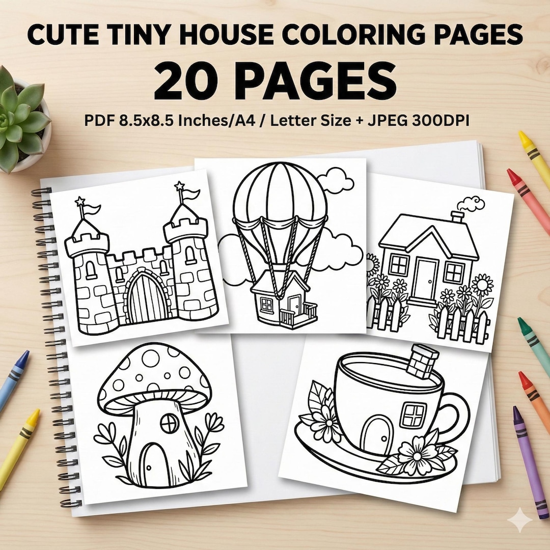 Cute Tiny House Coloring Pages for Kids | Cozy Mini House Coloring Book ...