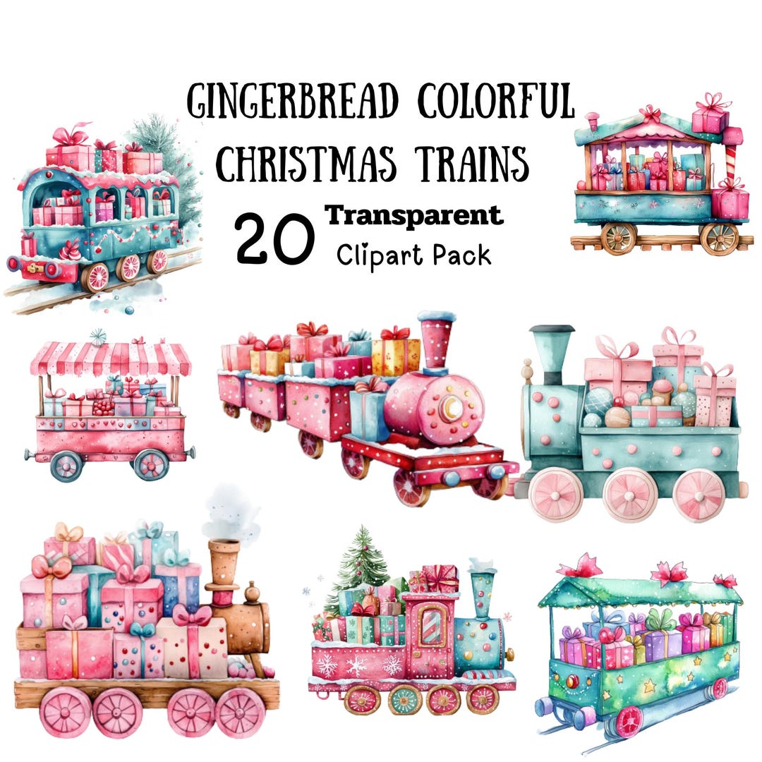 Watercolor Gingerbread Trains Clipart: Christmas Illustrations (PNG ...