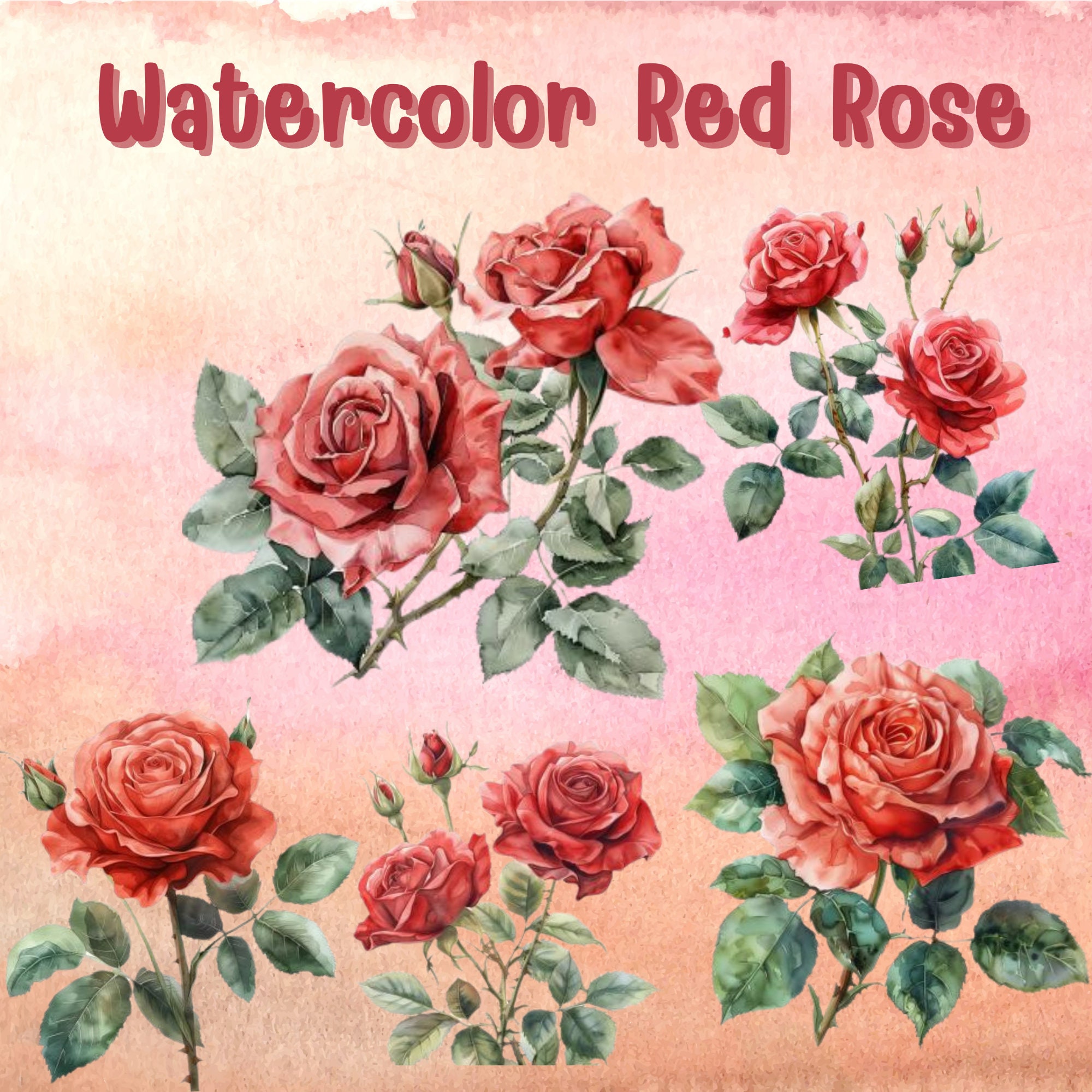 Watercolor Red Rose Clipart, Red Rose PNG 20 High-quality Images ...