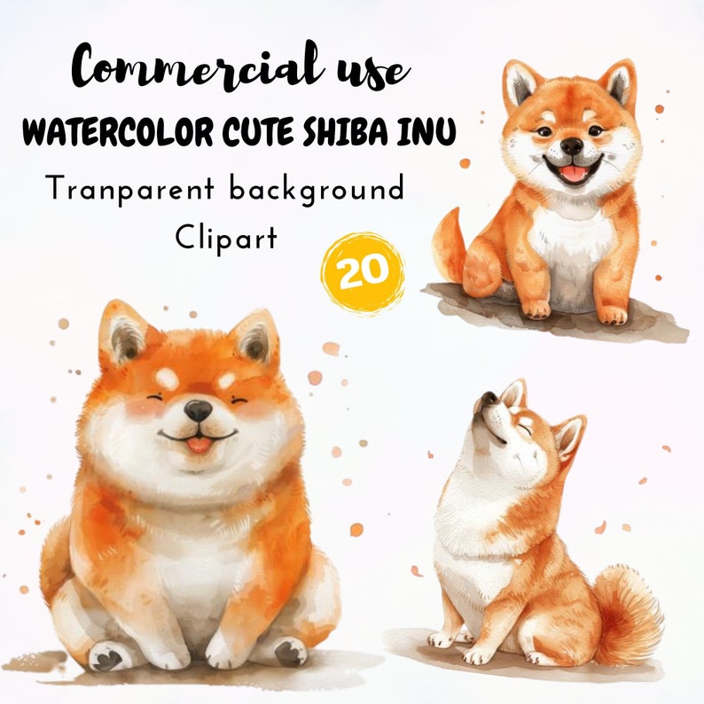 Shiba Inu Watercolor Clipart: 20 PNG Images (digital Download) - Etsy