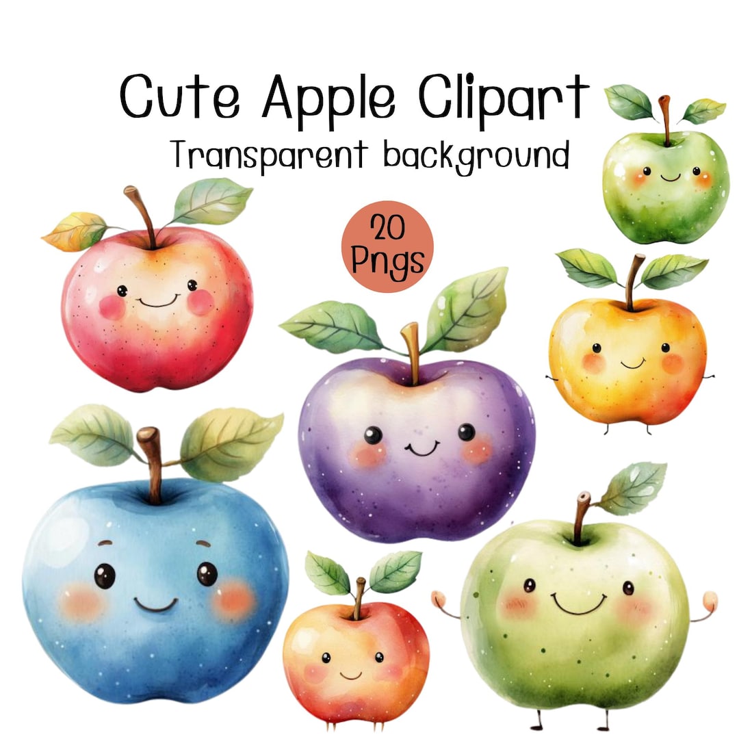 Cute Apple Clipart,commercial Use,cute Apple Png,watercolor Clipart ...
