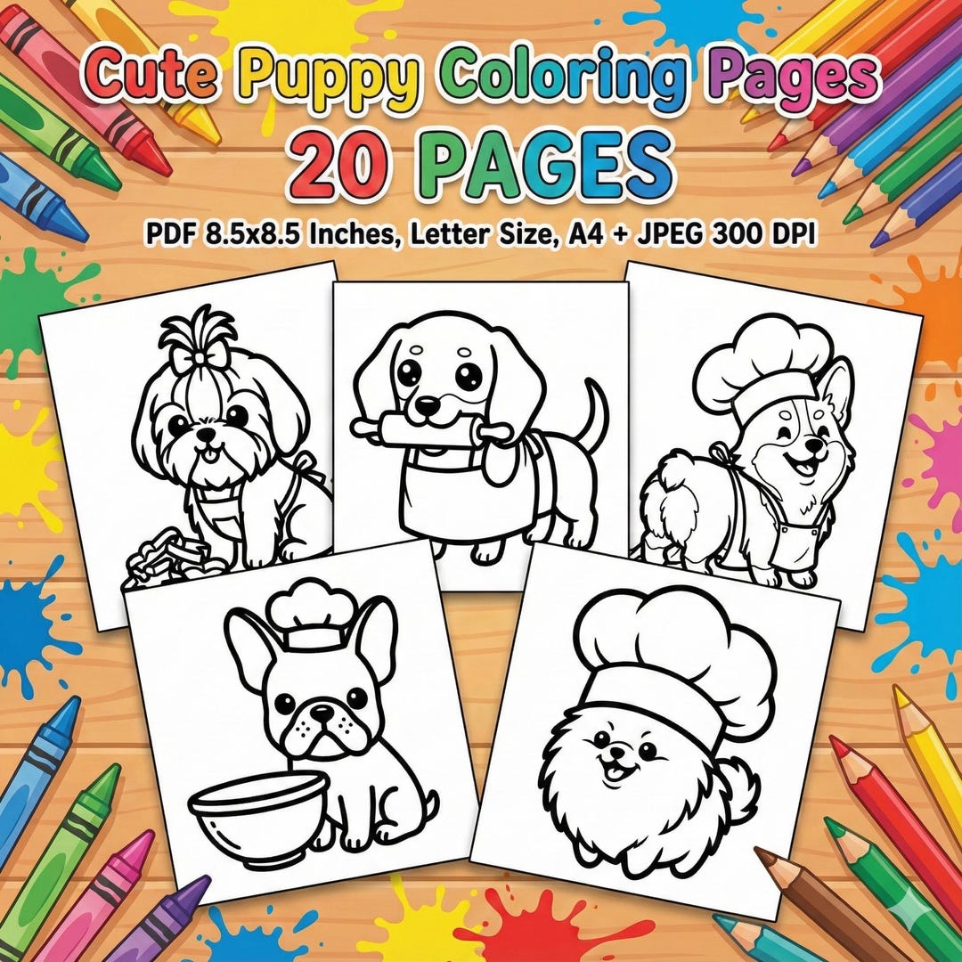 Cute Puppy Coloring Pages for Kids | Adorable Dog Coloring Book for ...