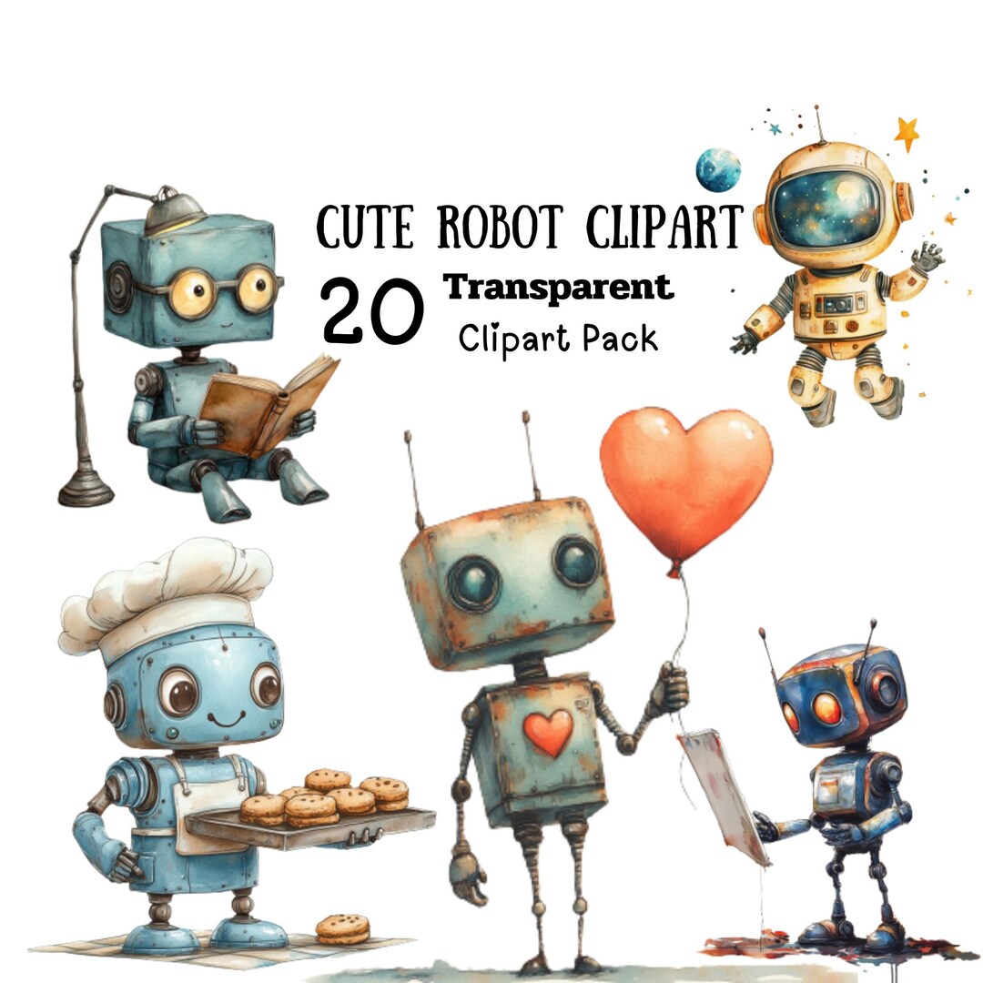Cute Robot Watercolor Clipart,digital Download PNG ,perfect for DIY ...