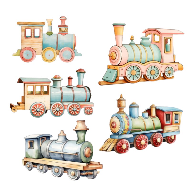 Watercolor Boho Train Nursery Decor Clipart, 20 High Quality Pngs,card ...