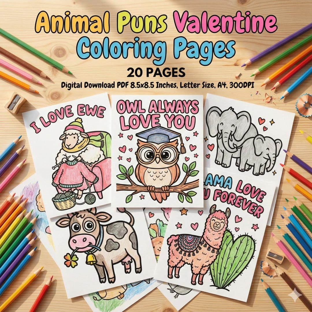 Animal Puns Valentine Coloring Pages - Cute Funny Valentines Day ...