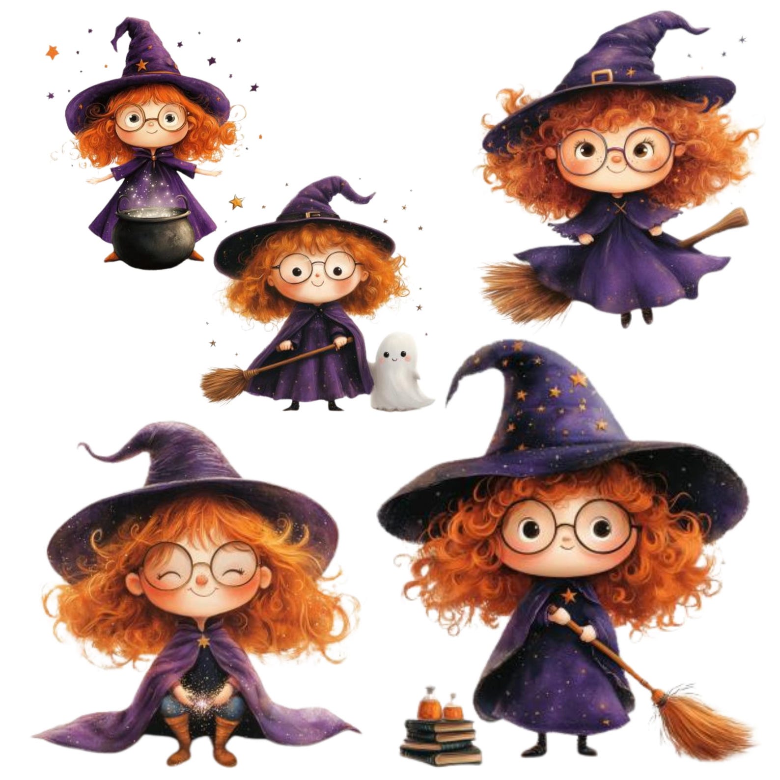 Watercolor Quirky Little Witch Clipart, Commercial Use, Whimsical ...