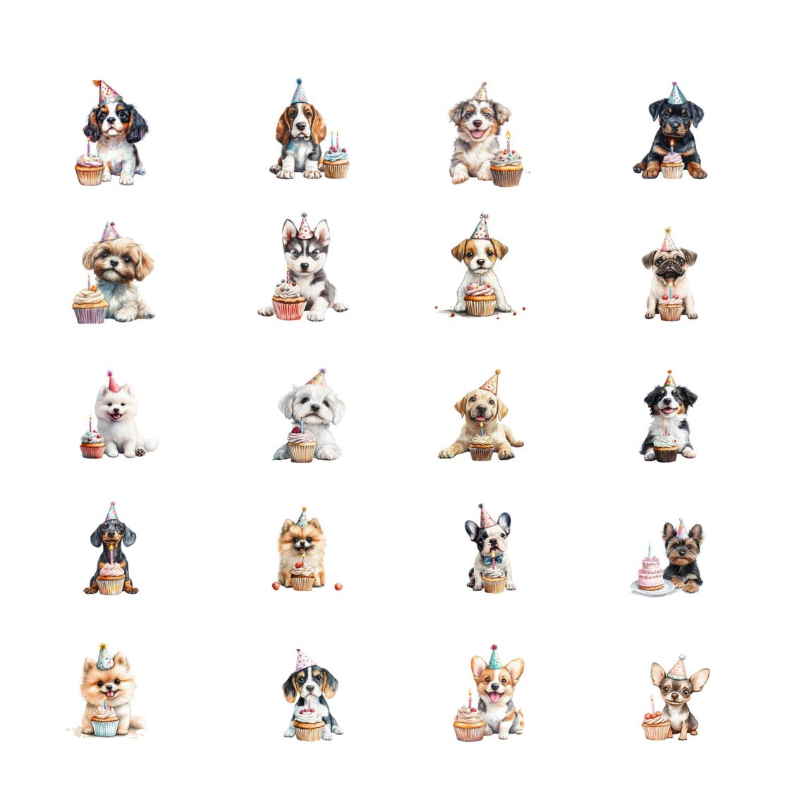 Watercolor Dog Birthday Clipart, Pet Birthday,card Making, Commercial ...