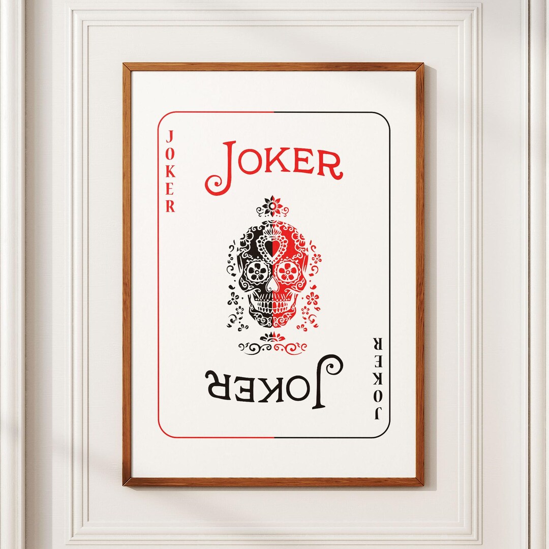 Joker Playing Card Art Vintage Skull Design, Digital Download Poster ...