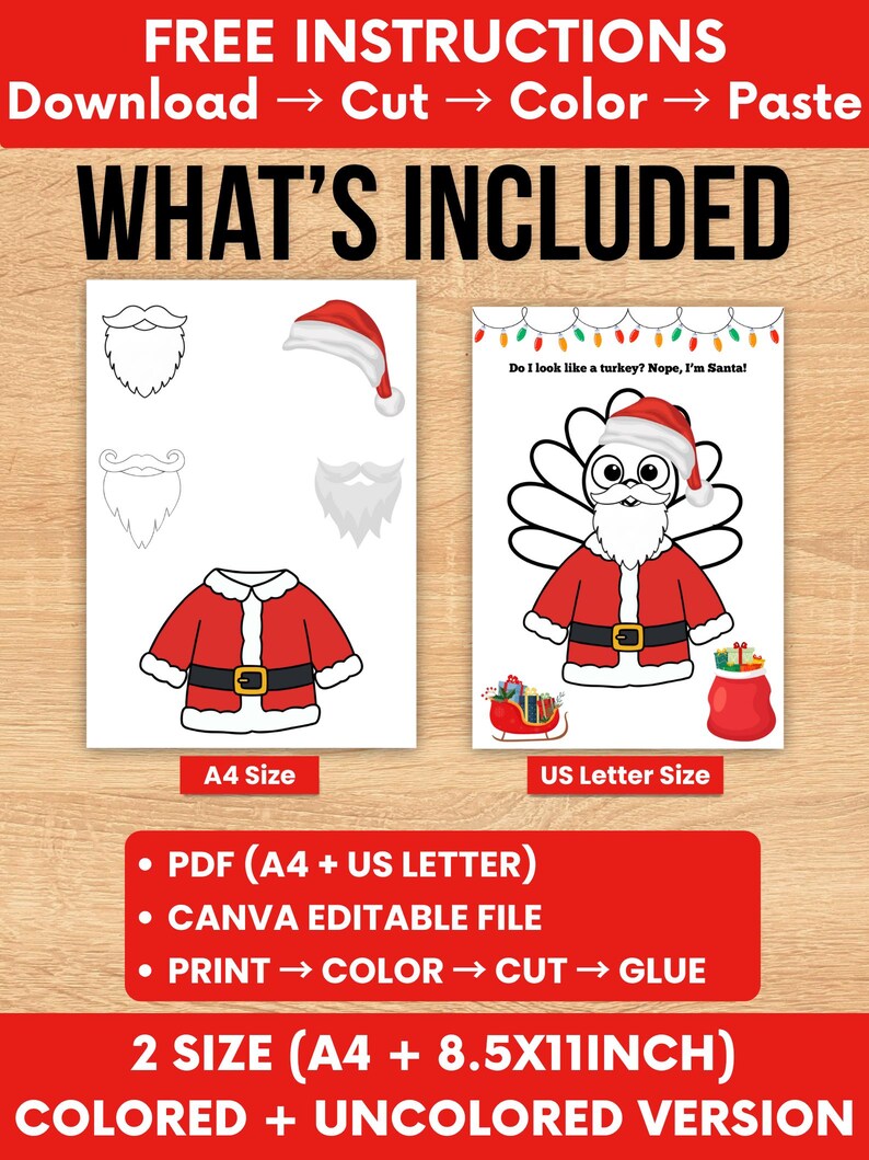 Santa Turkey Disguise Printable, Disguise a Turkey Santa, Santa Costume ...