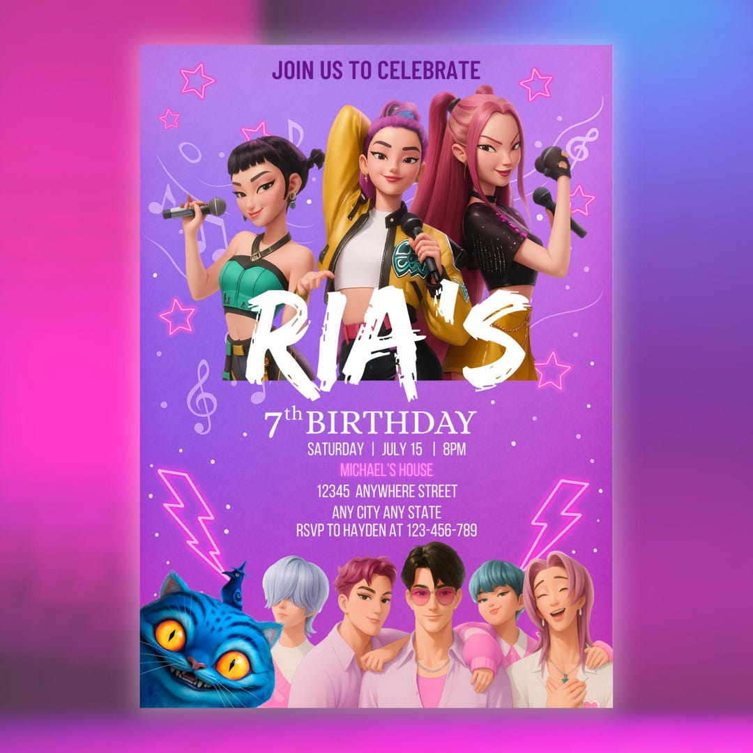 Kpop Demon Hunter Birthday Invitation | Kpop Anime Invite | Printable ...