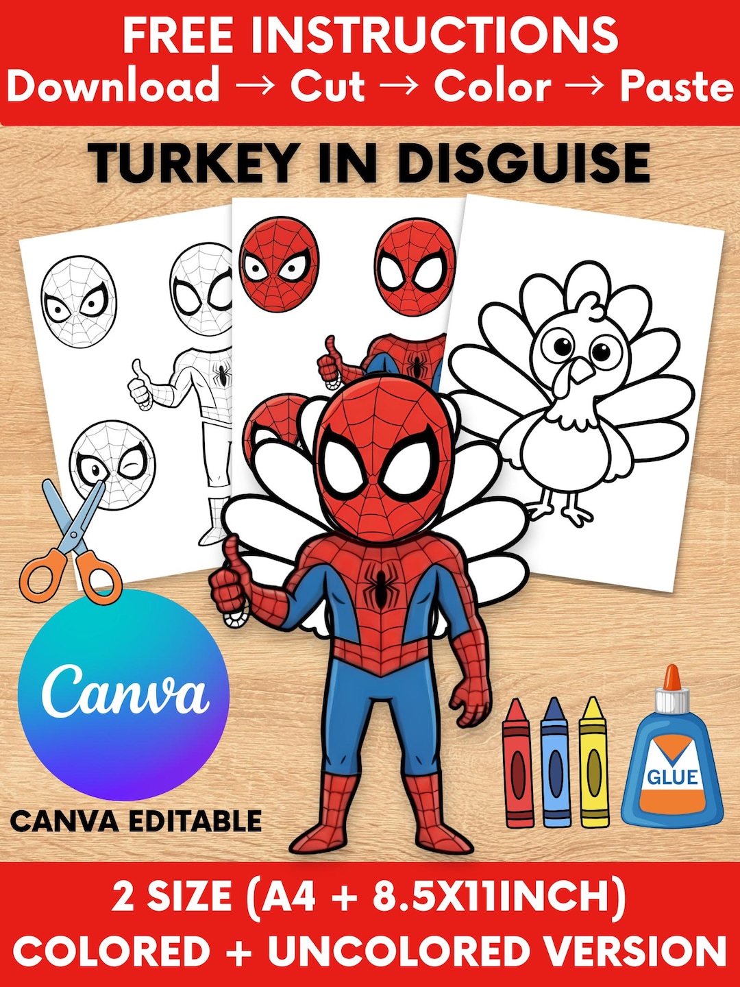 Spiderman Disguise a Turkey Printable, Superhero Thanksgiving Craft ...