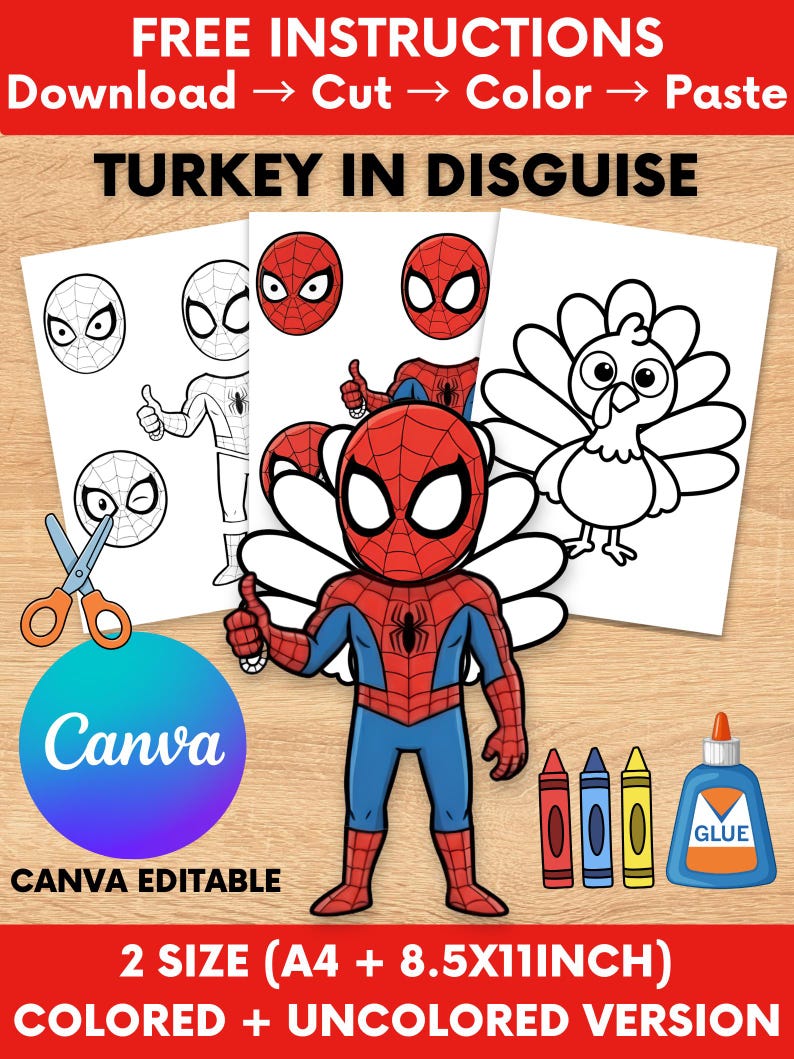 Spiderman Disguise a Turkey Printable, Superhero Thanksgiving Craft ...