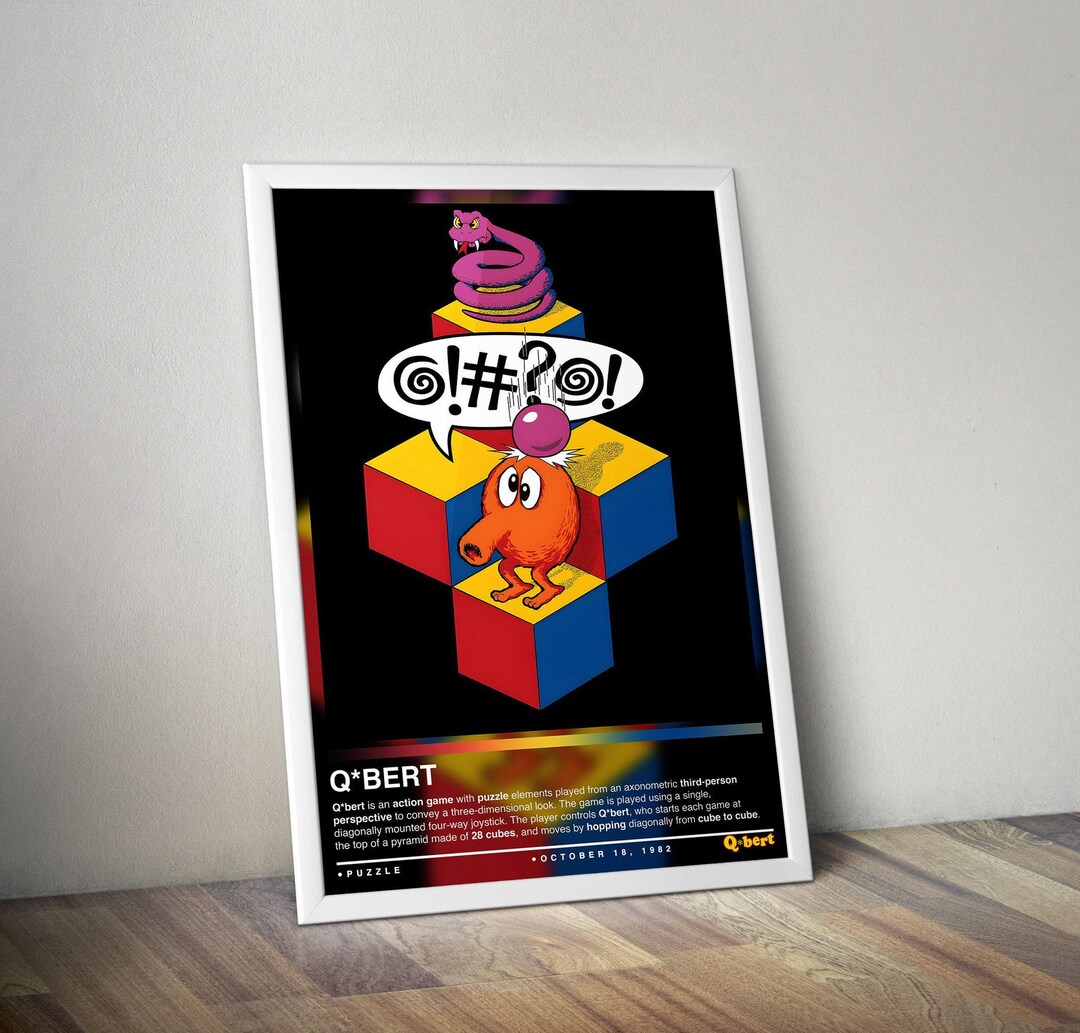 Qbert Poster | Qbert Print | Gaming Posters | 4 Colors | Gaming Decor ...