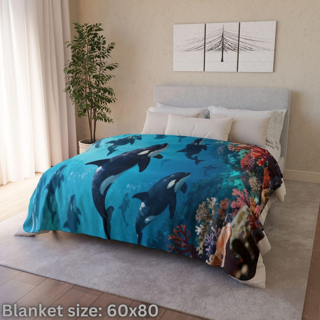 Orca Whale Sherpa Blanket, Ocean Coral Reef Design Throw - Etsy