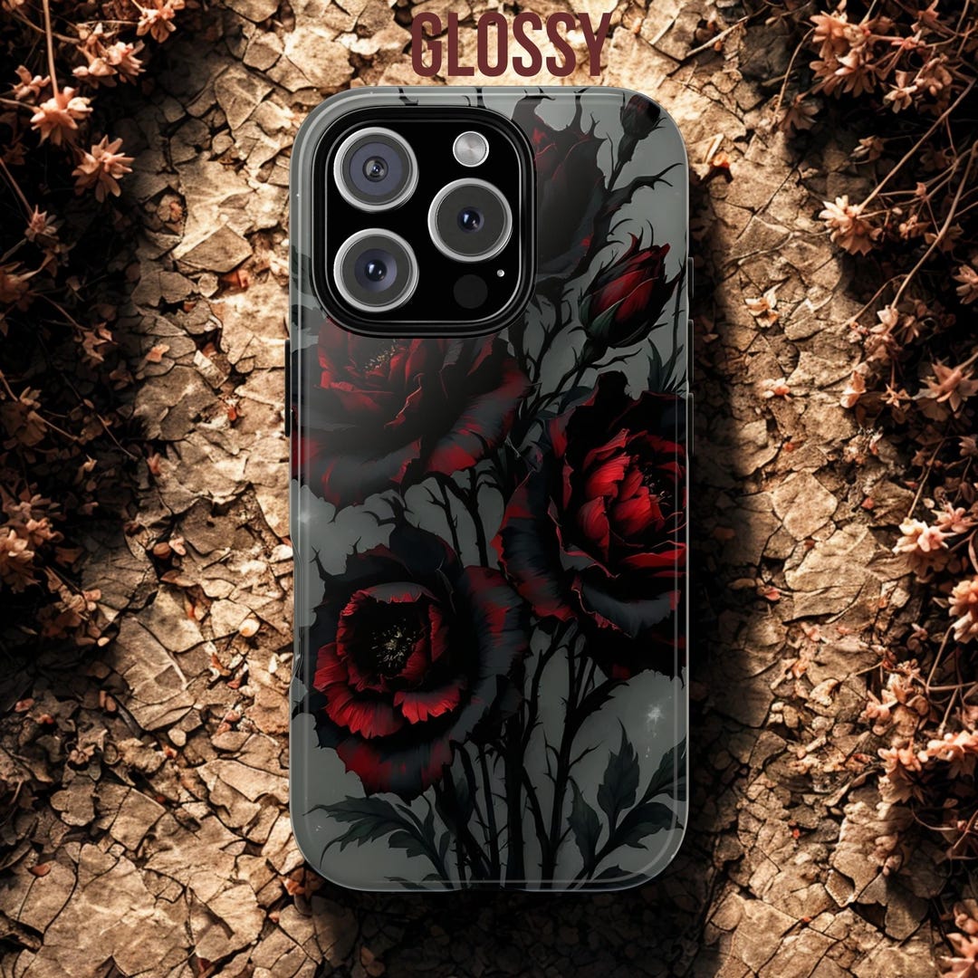 Gothic Blooming Black & Red Roses Phone Case, Dark Floral Art, Goth ...