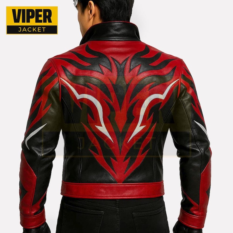 Red Biker Leather Jacket, Stylish Motorcycle Jacket for Cosplay, Perfect Gift for Motorcycle ...