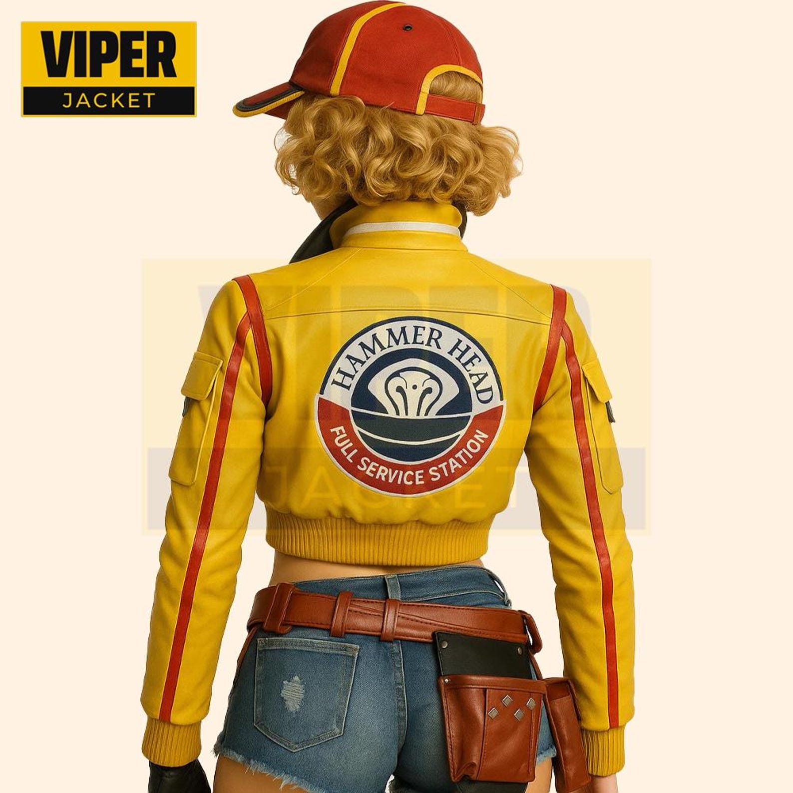 Handmade FF XV Cindy Aurum Yellow Leather Jacket, Hammer Head Full ...
