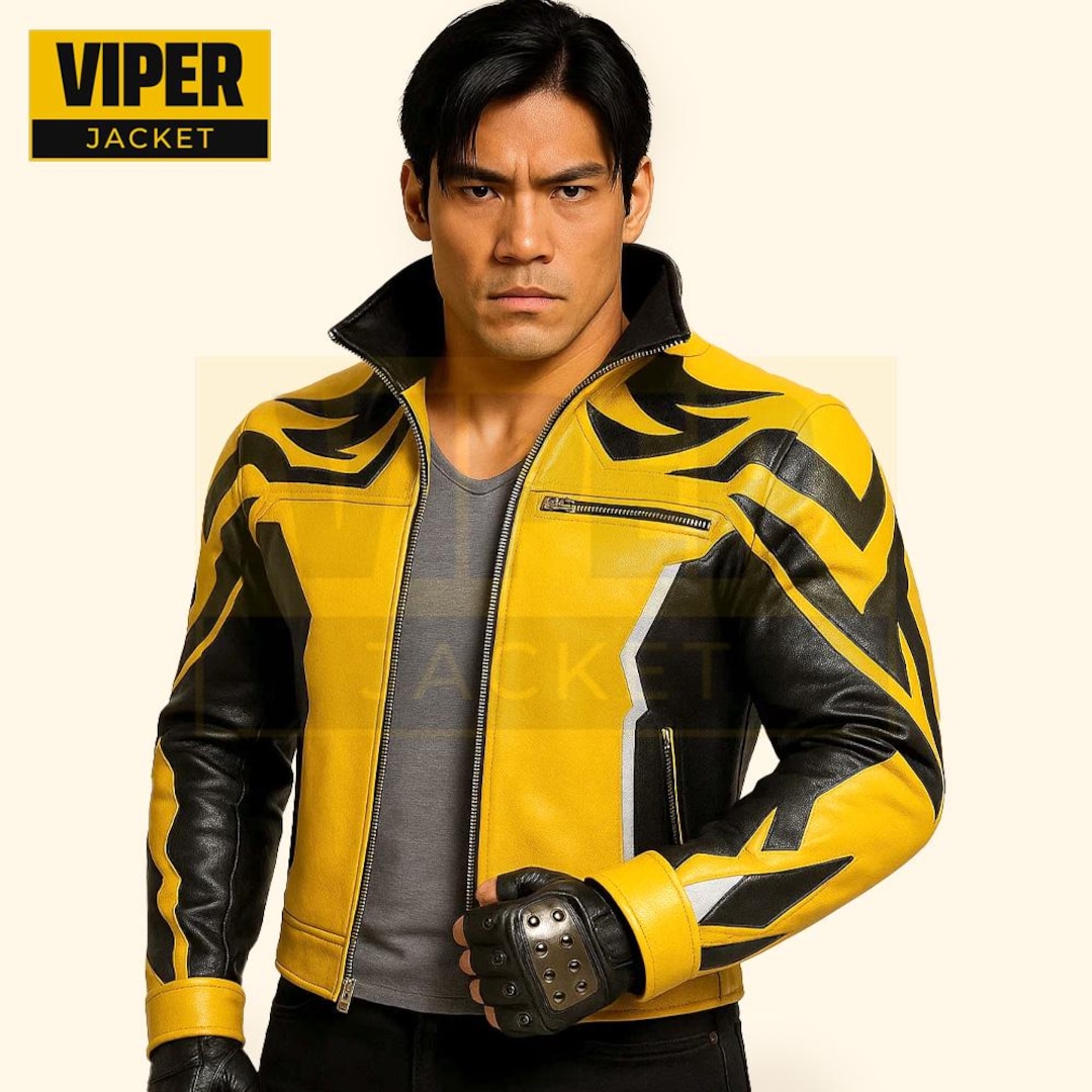 Yellow Leather Cosplay Jacket With Stand Collar and Zippered Front ...