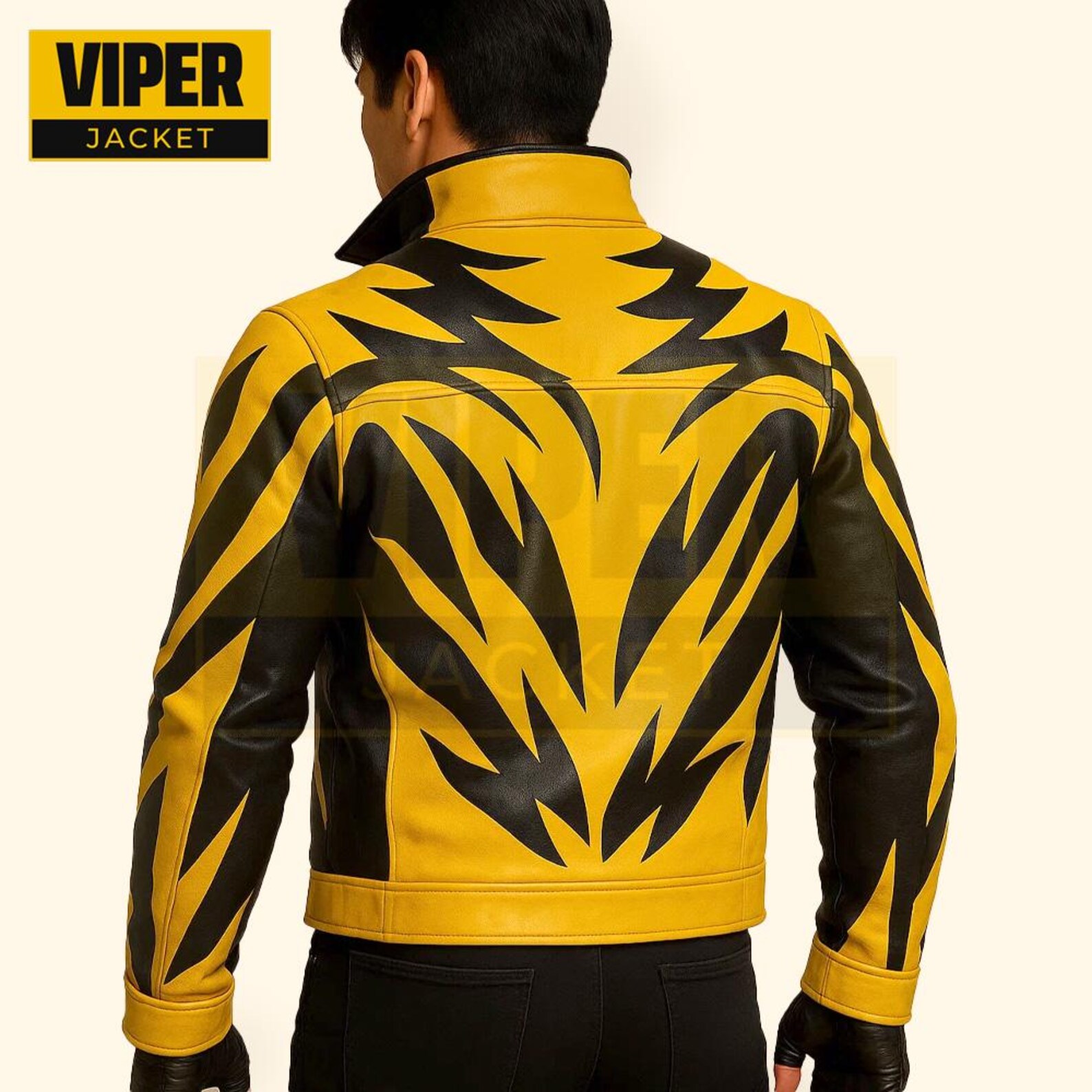 Yellow Leather Cosplay Jacket With Stand Collar and Zippered Front ...