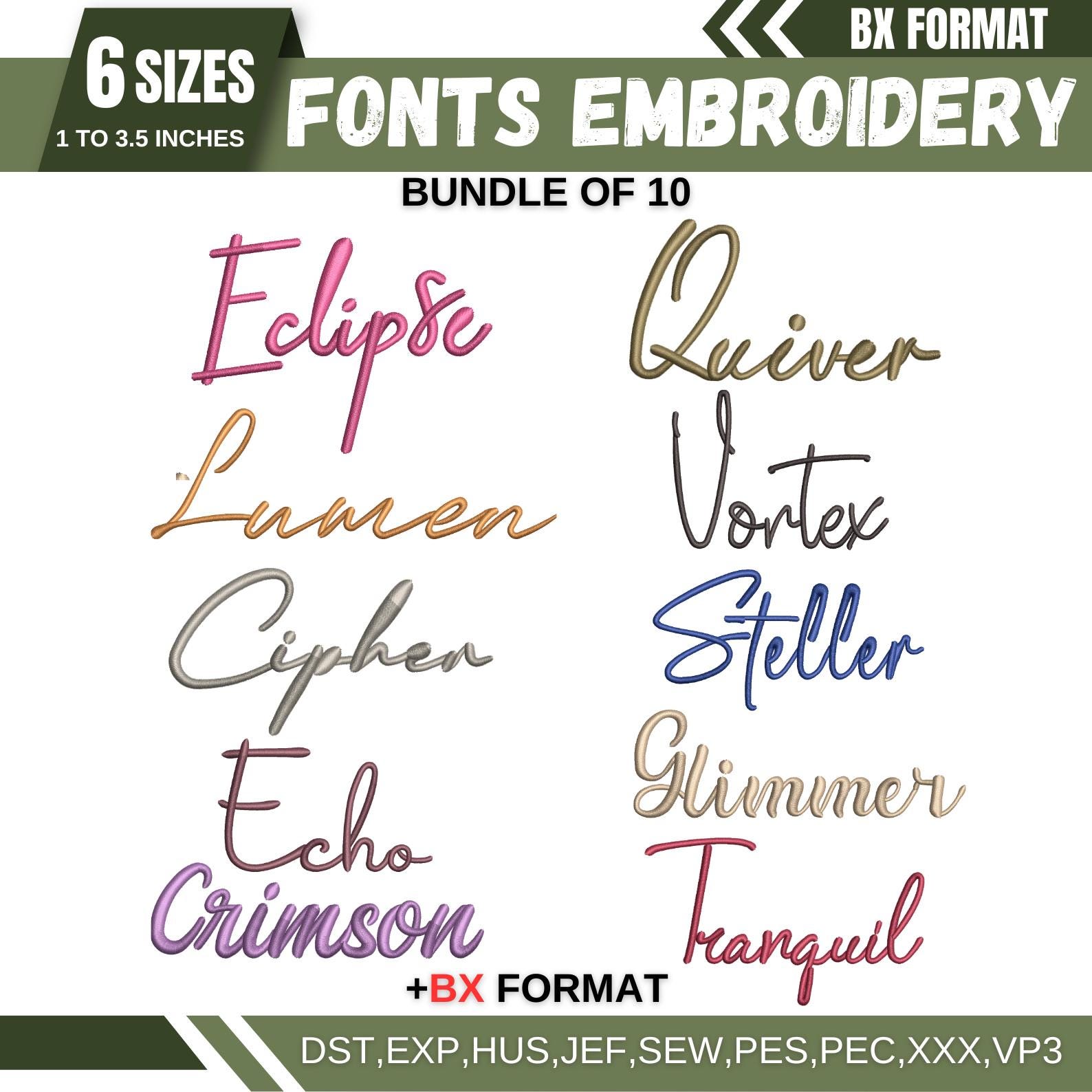BX Cursive Machine Embroidery Font, Monogram Script Alphabet, Satin ...