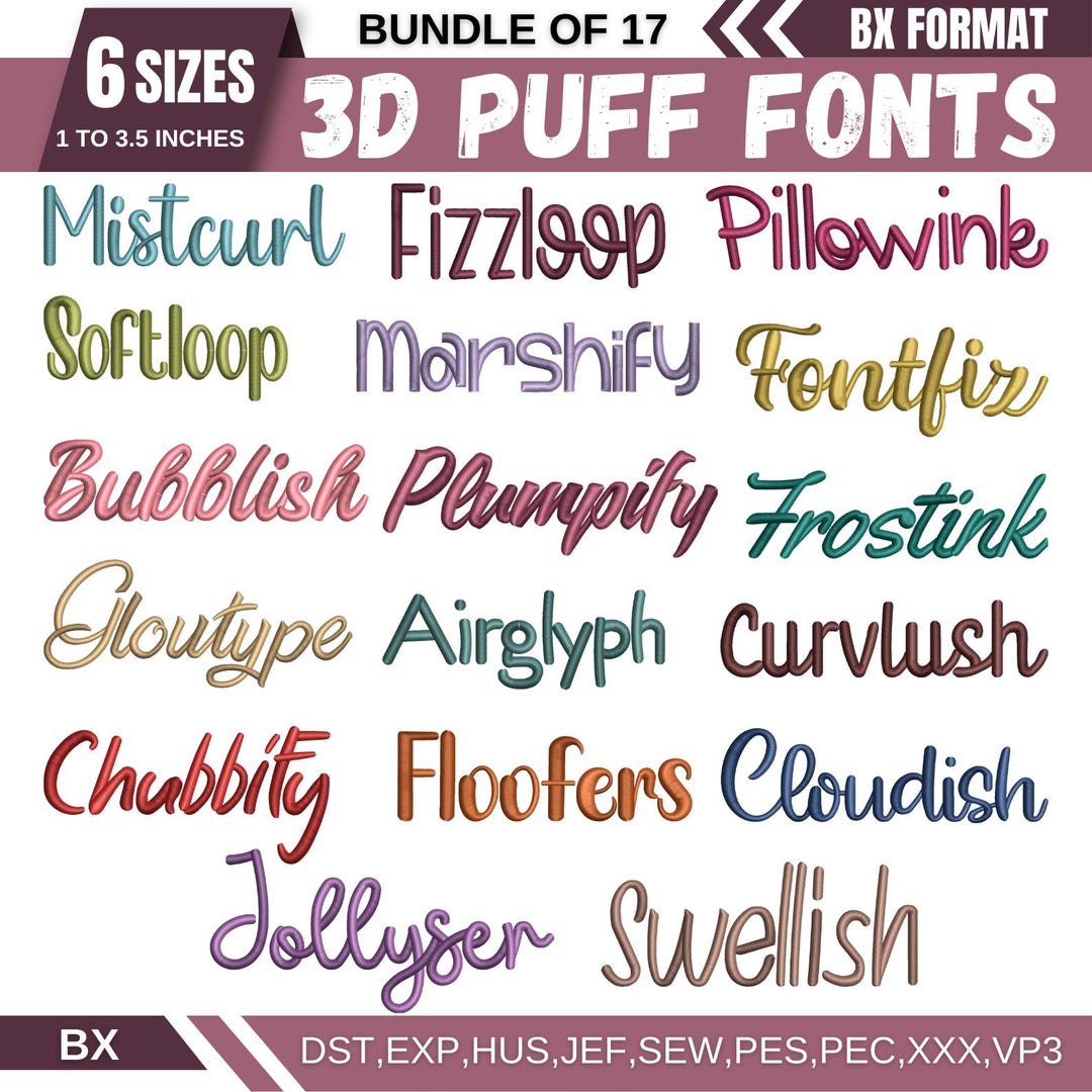 BX 3D Puff Font Machine Embroidery Designs Bundle, Full Alphabet ...
