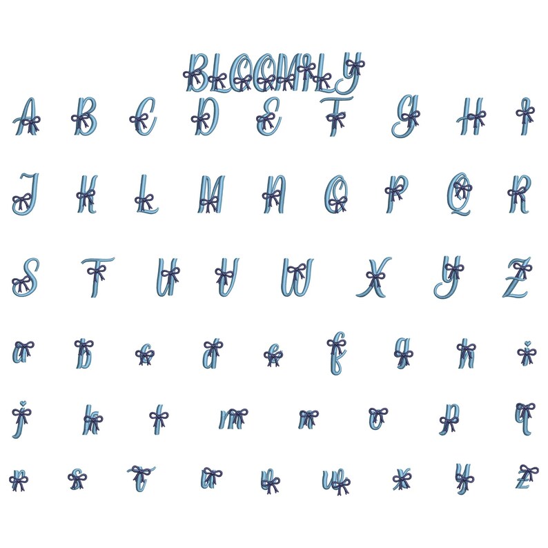 Coquette Bow Machine Embroidery Fonts, Cute Script Bow Alphabet, Girly ...