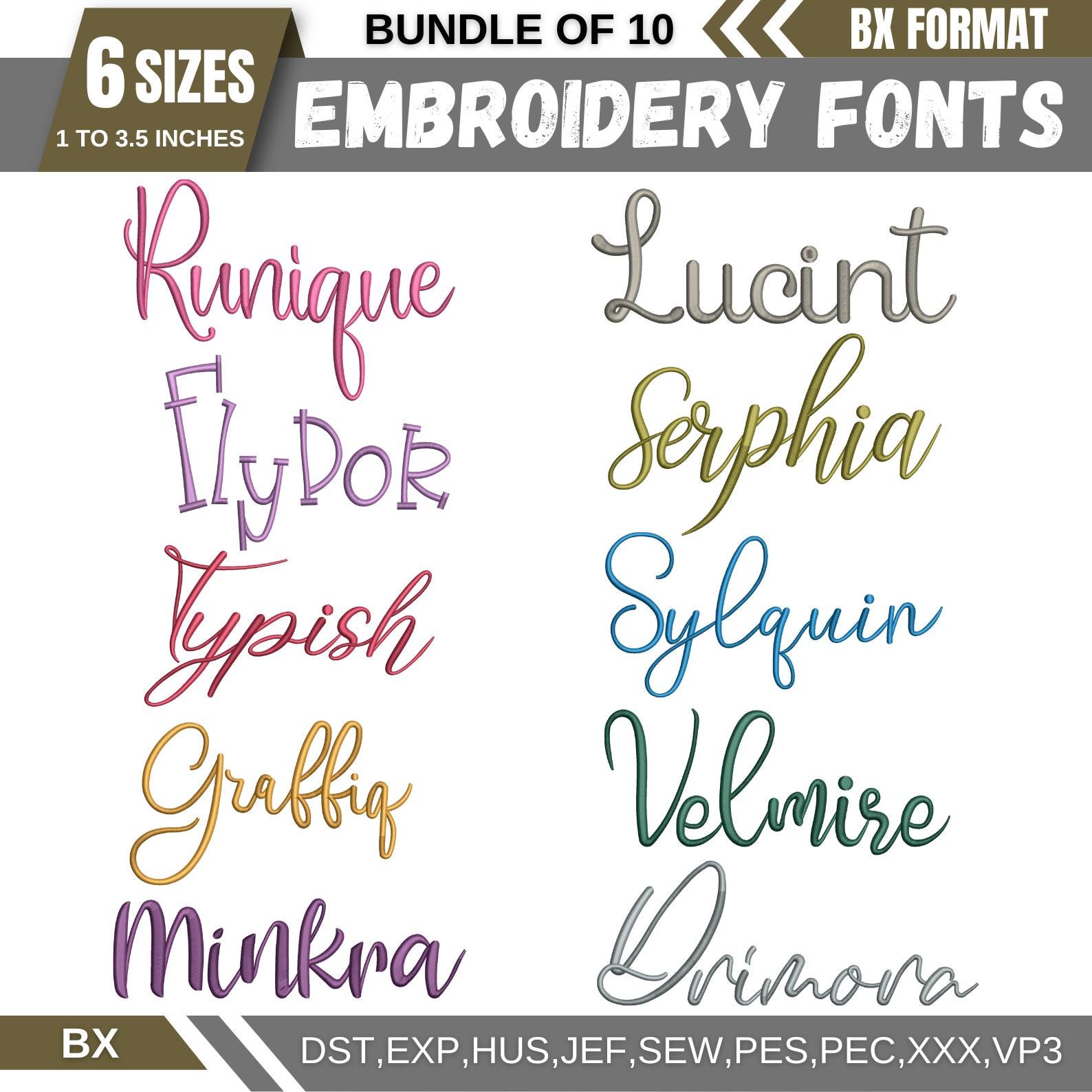 BX Cursive Machine Embroidery Font, Monogram Script Alphabet, Satin ...
