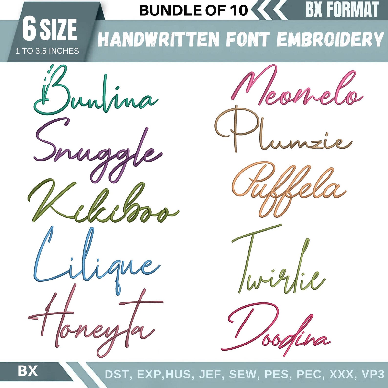 BX Handwritten Machine Embroidery Font, Monogram Script Alphabet, Satin ...