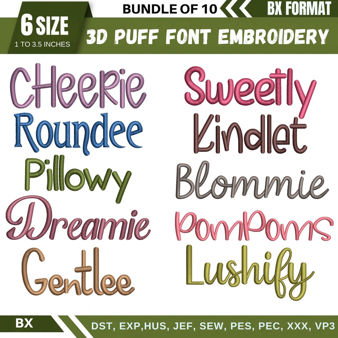 BX 3D Puff Font Machine Embroidery Designs Bundle, Full Alphabet ...