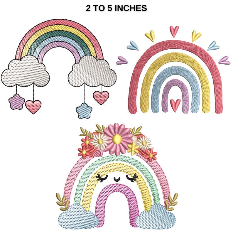 Cute Rainbow Machine Embroidery Design, Cloud Heart Bow Designs, Floral ...