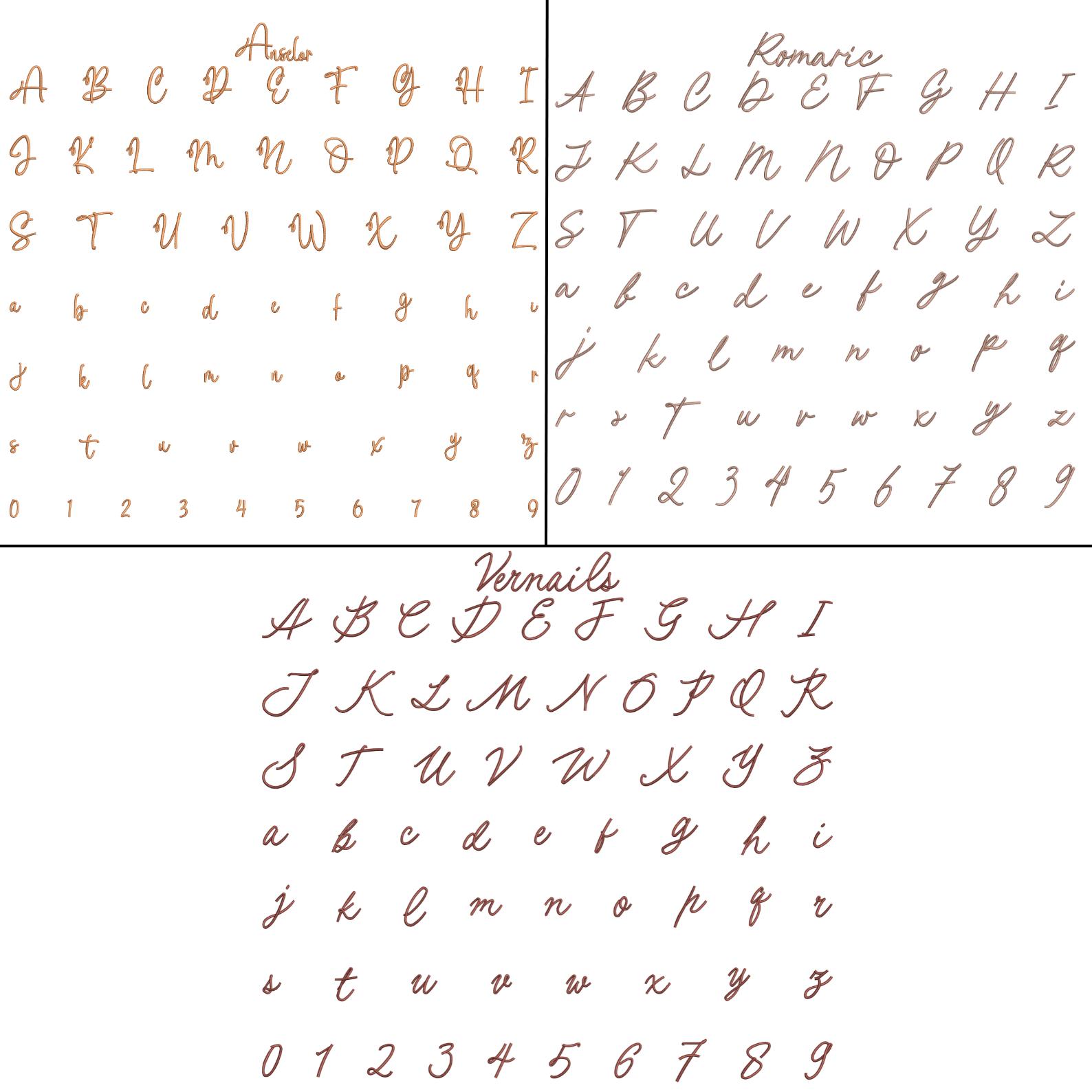 BX Cursive Machine Embroidery Font, Monogram Script Alphabet, Satin ...