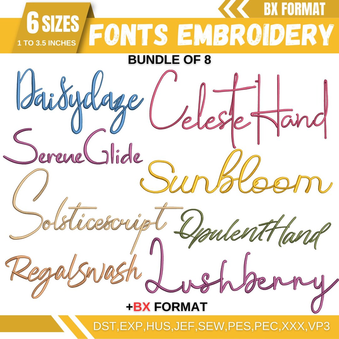 BX Cursive Machine Embroidery Font, Monogram Script Alphabet, Satin ...