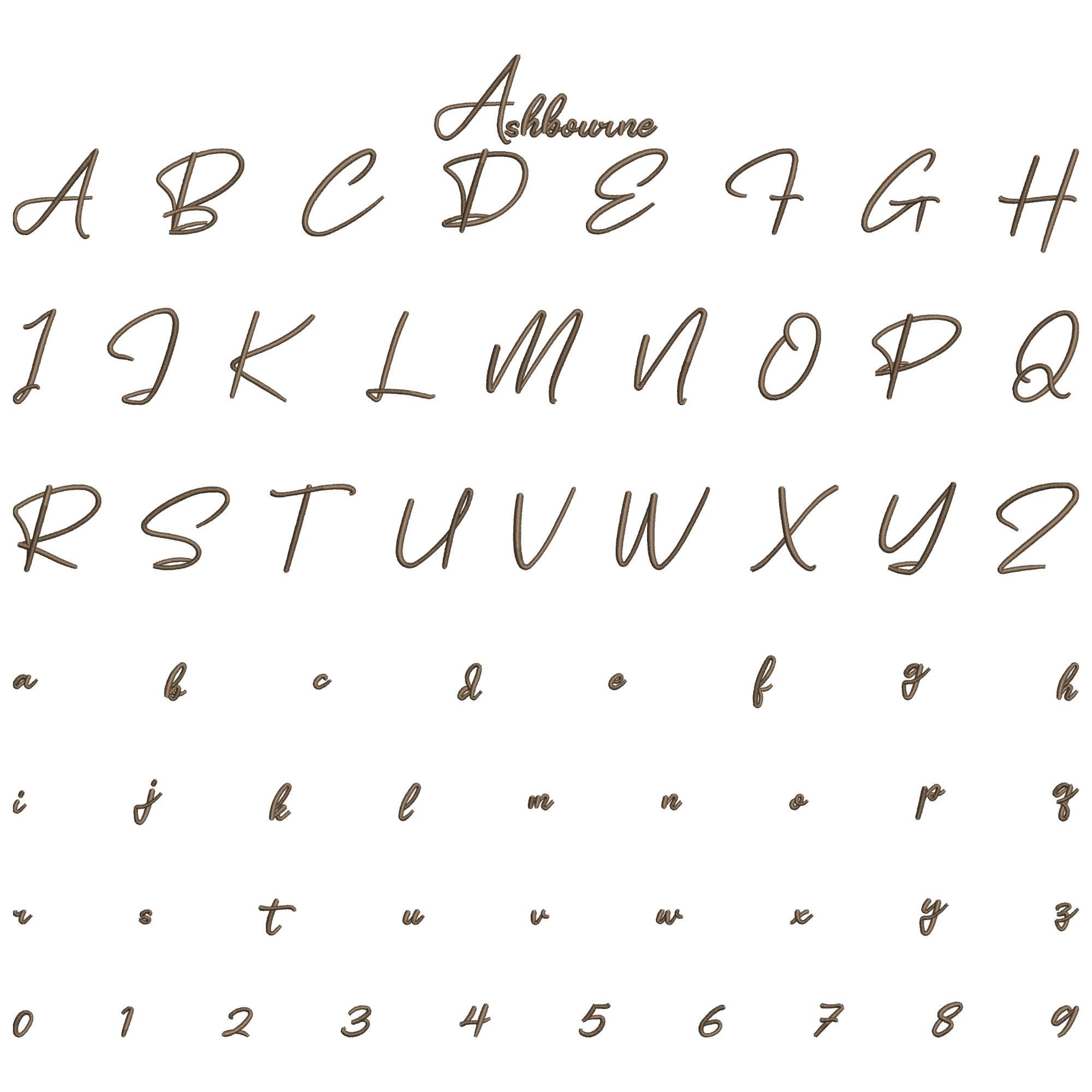 BX Cursive Machine Embroidery Font, Monogram Script Alphabet, Satin ...