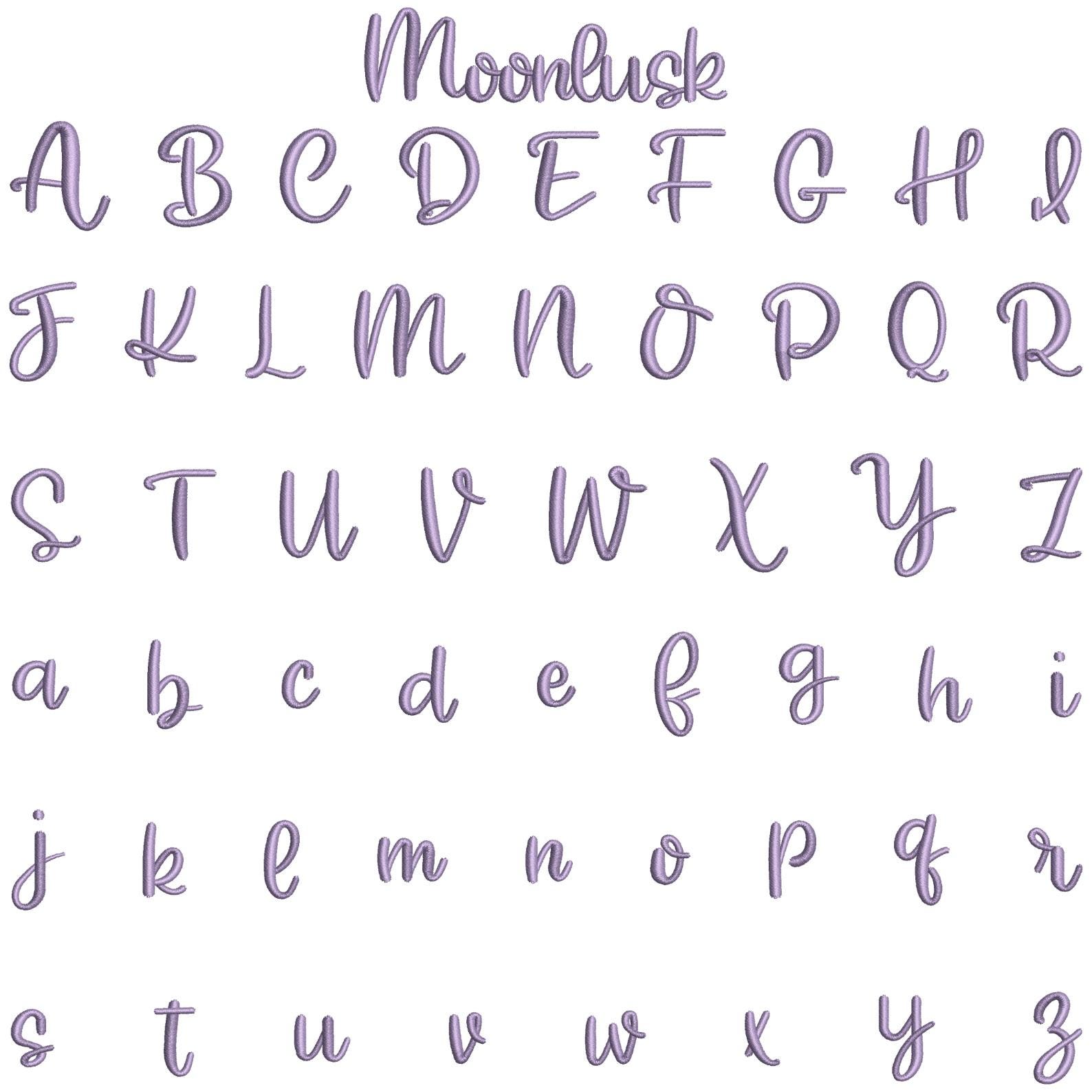 Modern Cursive Machine Embroidery Font, Monogram Script Alphabet, Satin ...
