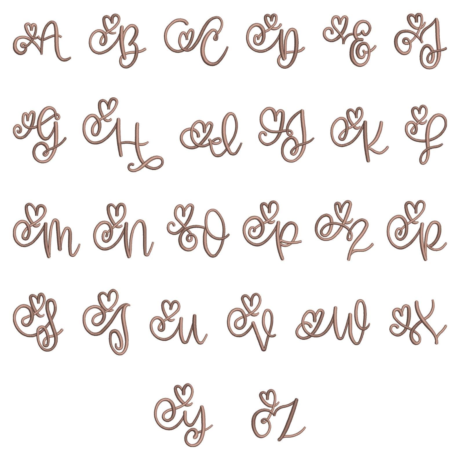 BX Cursive Machine Embroidery Font, Monogram Script Alphabet, Satin ...