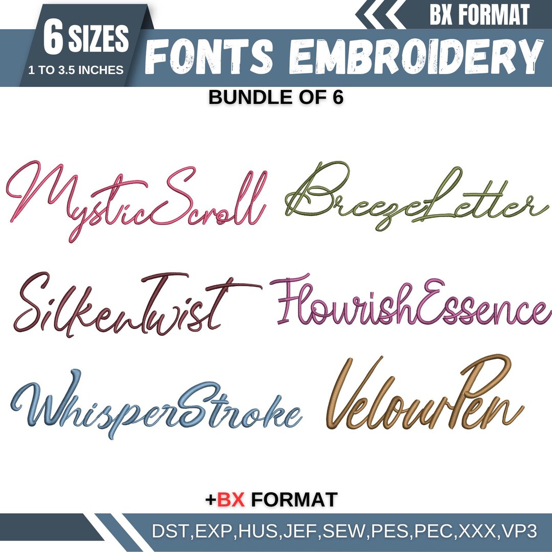 BX Cursive Machine Embroidery Font, Monogram Script Alphabet, Satin ...