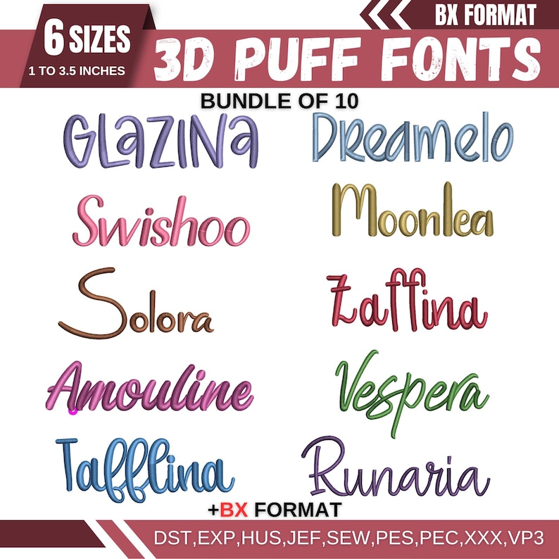BX 3D Puff Font Machine Embroidery Designs Bundle, Full Alphabet ...