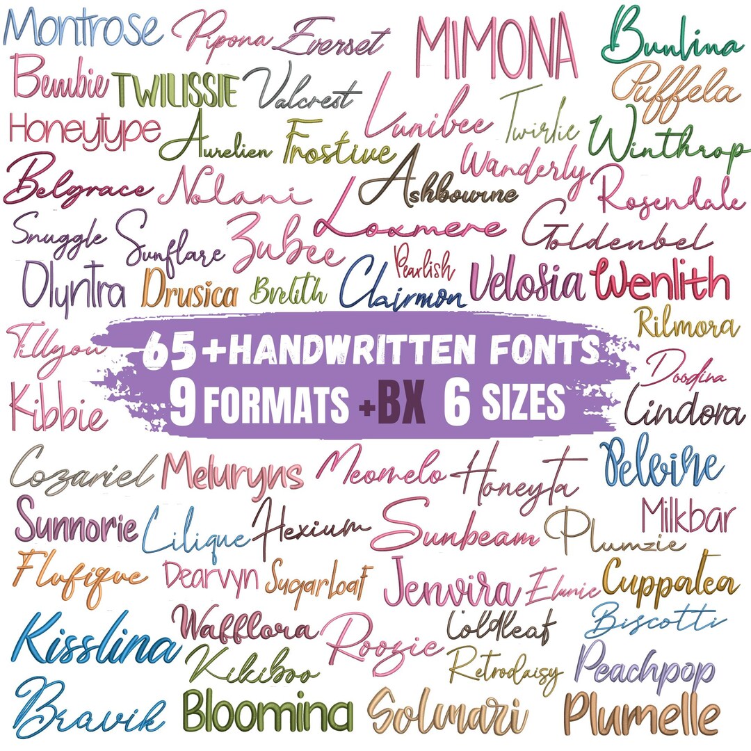 65+ BX Handwritten Machine Embroidery Font, Satin Stitch, 6 Sizes, 10 ...