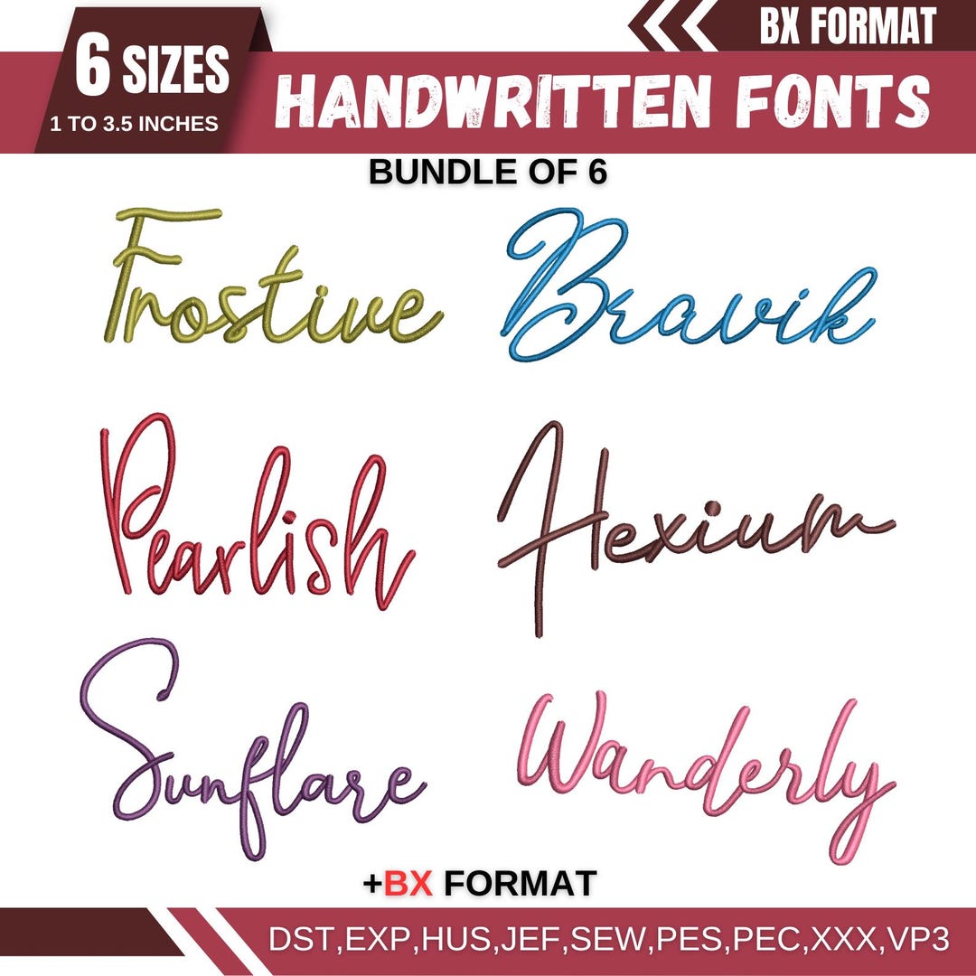 BX Cursive Machine Embroidery Font, Monogram Script Alphabet, Satin ...