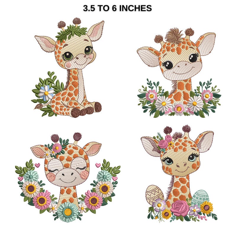 Floral Giraffe Embroidery Designs, Happy Animal Machine Embroidery ...