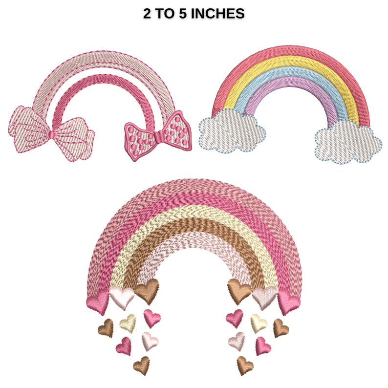 Cute Rainbow Machine Embroidery Design, Cloud Heart Bow Designs, Floral ...