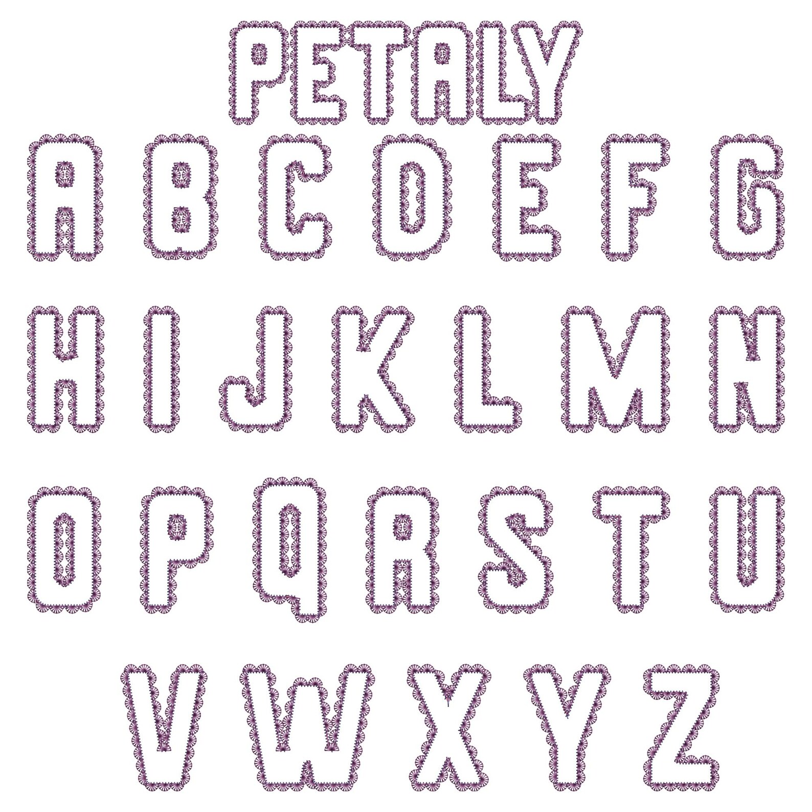 Lacey Satin BX Applique Font, Faux Lace Applique, Machine Embroidery ...