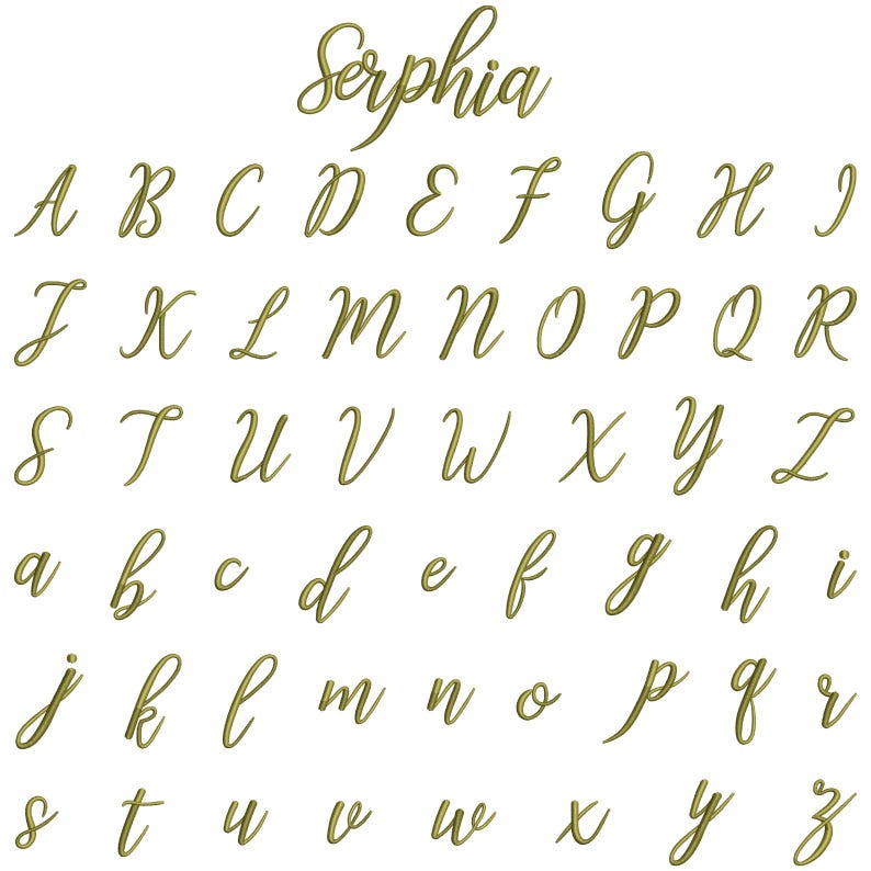 BX Cursive Machine Embroidery Font, Monogram Script Alphabet, Satin ...