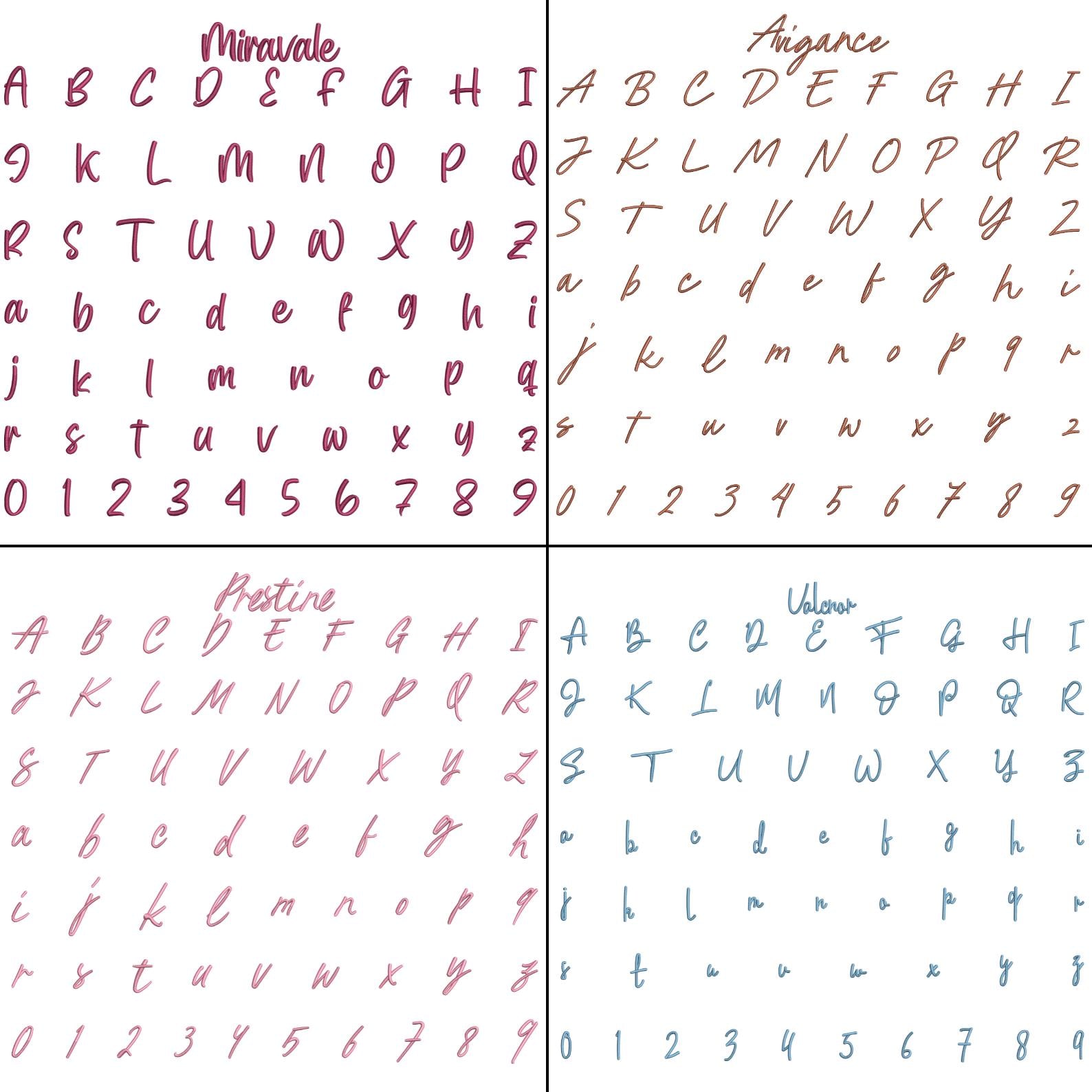 BX Cursive Machine Embroidery Font, Monogram Script Alphabet, Satin ...