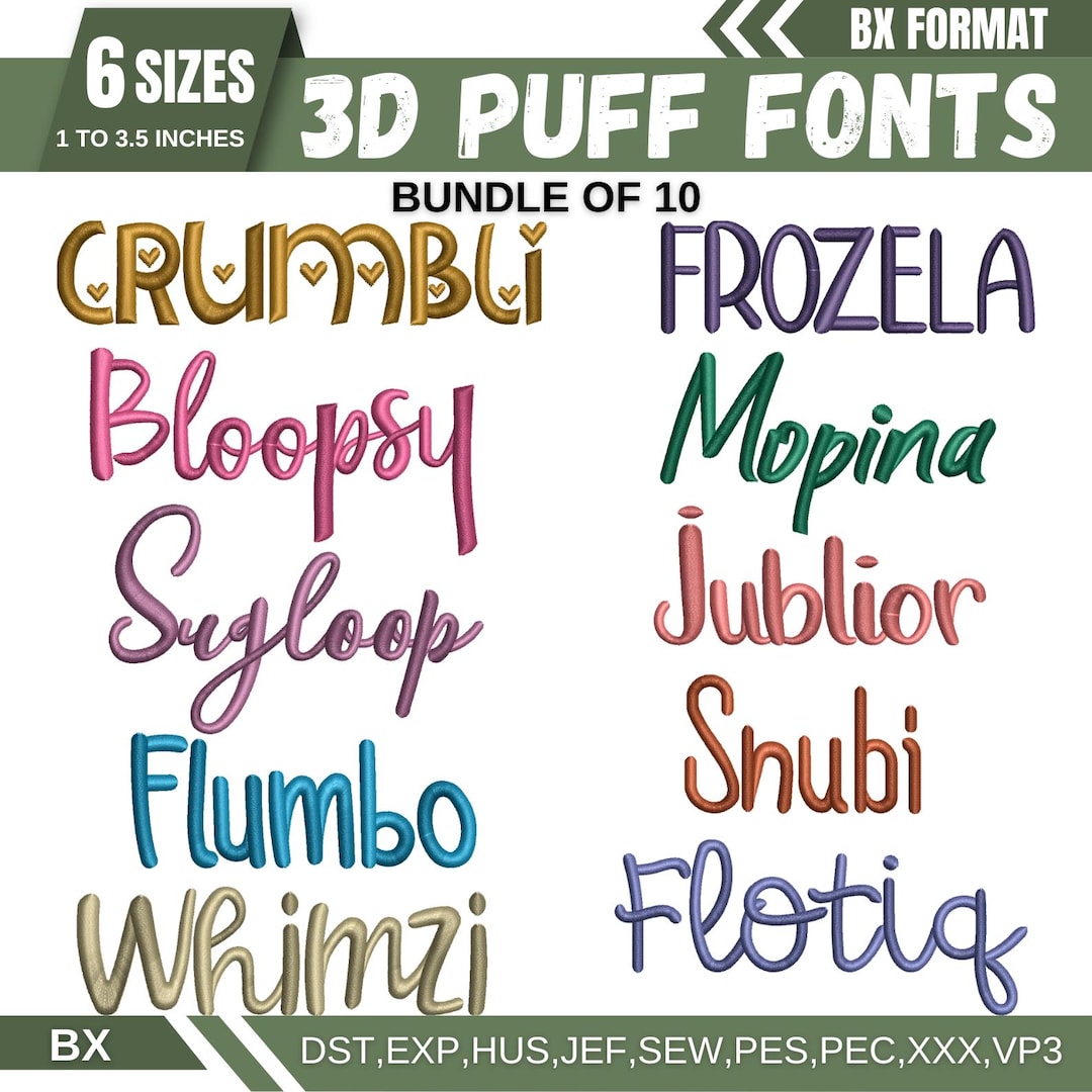 BX 3D Puff Font Machine Embroidery Designs Bundle, Full Alphabet ...