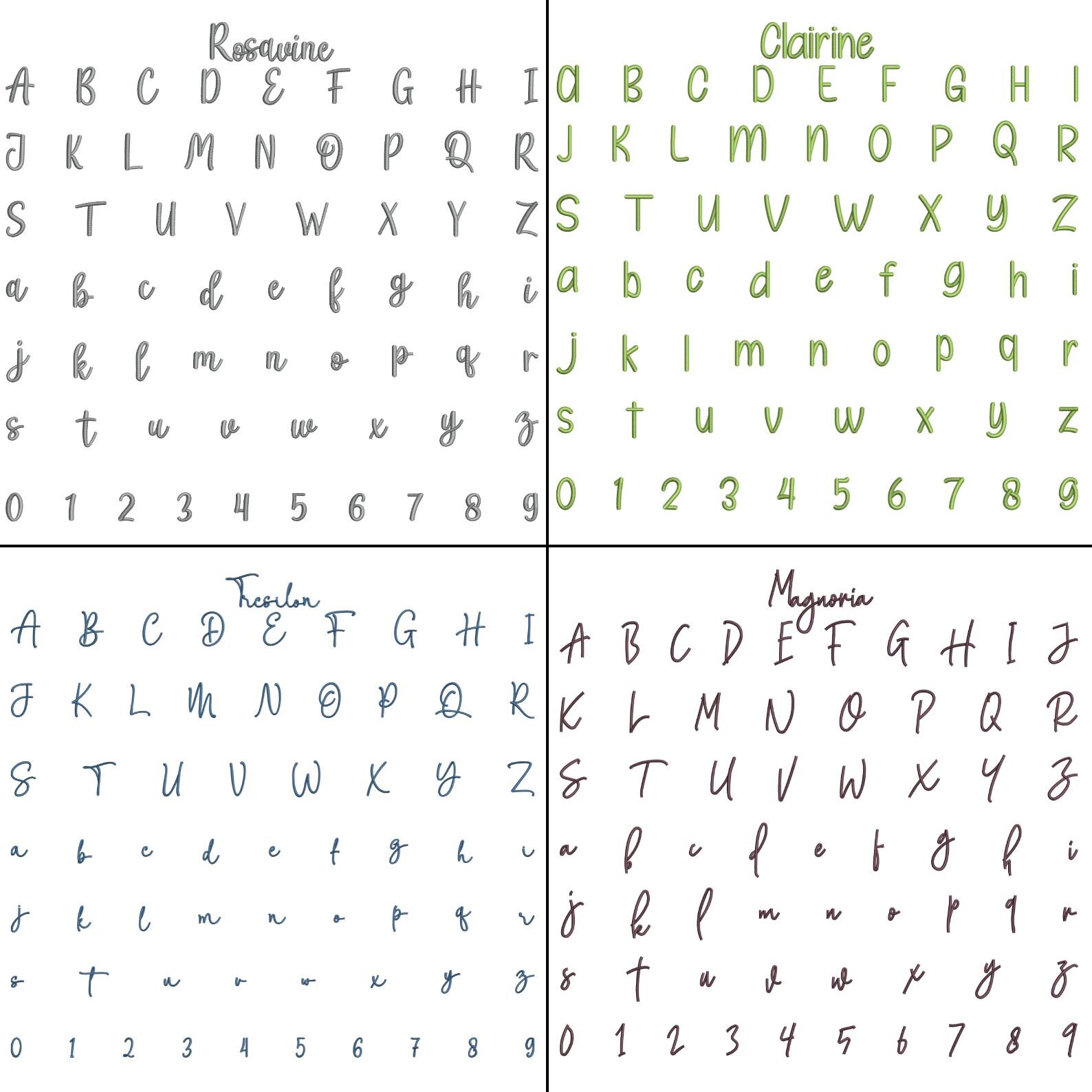 BX Cursive Machine Embroidery Font, Monogram Script Alphabet, Satin ...