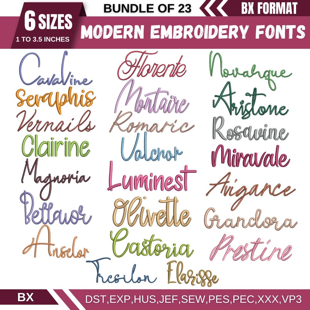 BX Cursive Machine Embroidery Font, Monogram Script Alphabet, Satin ...